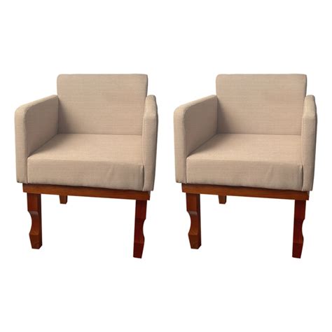 Kit 2 Poltronas Nina Retrô Pés De Madeira Maciça Linho Bege Leroy Merlin