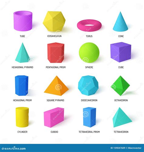 Basic Stereometry Shapes Realistic Color Set Cartoon Vector
