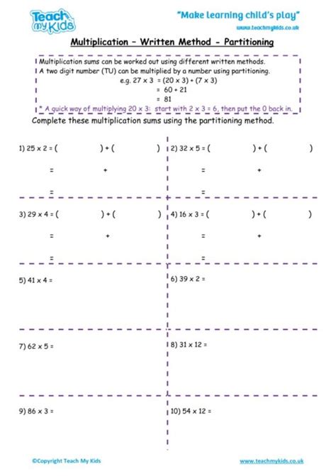 multiplication written methods partitioning tmk education