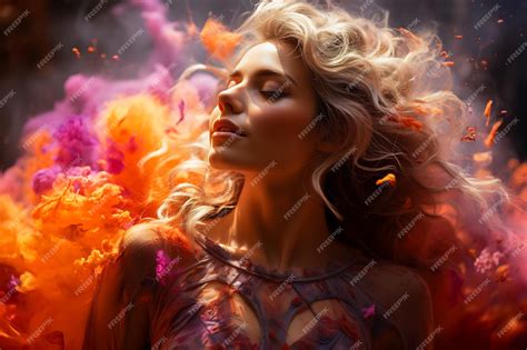 Premium Ai Image Woman With Her Eyes Closed And Her Hair Blowing In