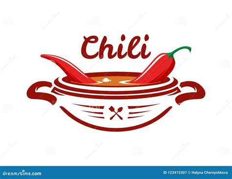 Chili Soup With Red Pepper Vector Emblem Stock Vector Illustration Of