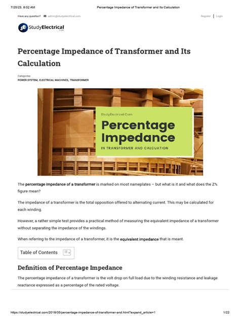 Percentage Impedance Of Transformer And Its Calculation Pdf