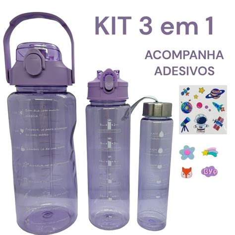 Garrafa de Água Kit 3 em 1 transparente Squeeze 2 litros Grande Galão