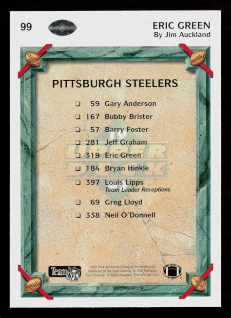 1992 Upper Deck 99 Eric Green Pittsburgh Steelers Football Card Ebay