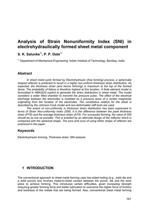 Pdf Analysis Of Strain Nonuniformity Index Sni In