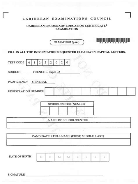 French Paper 02 Csec June 2023 Pdf