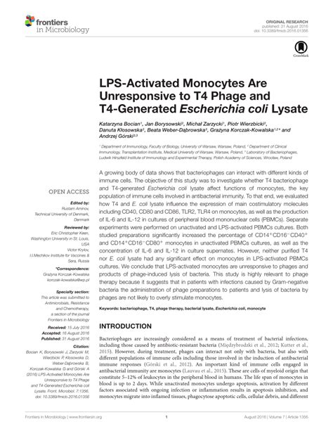 Pdf Lps Activated Monocytes Are Unresponsive To T4 Phage And T4