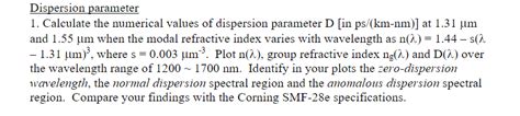 Solved Dispersion Parameter 1 Calculate The Numerical