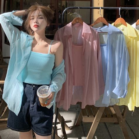 [5가지 색상] 여름용 래쉬가드 얇은 루즈핏 단색 긴팔 롱 셔츠