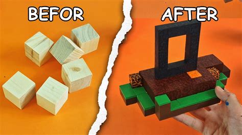 I Made Minecraft Tiny Nether Portal With Wood Block Minecraft Block Art Youtube