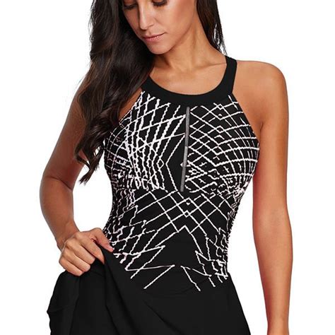 Red Tankini Swimsuit With Swimdress And Printede Design