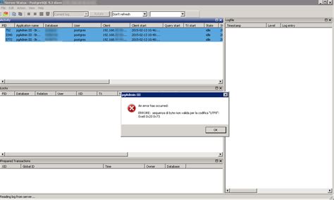 Postgresql PgAdmin III Opening Server Status Gives Invalid Byte