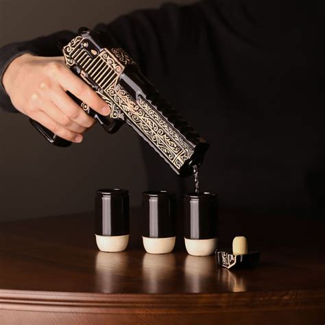 Gun Decanter Set With Shot Glasses 500 Ml Blackwhite Mercury Ceramic