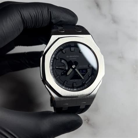 Casioak Silver All Black Face And Black Rubber Ga 2100 Watchmods