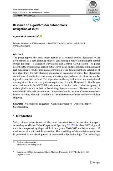 Pdf Research On Algorithms For Autonomous Navigation Of Ships