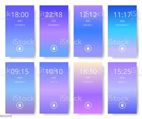 최신 사용자 인터페이스 Ux Ui 화면 집합 스마트 폰에 대 한 배경 화면 모바일 응용 프로그램입니다 울트라 바이올렛 보라색 파랑 색상 그라디언트입니다 전화에 대한 스톡