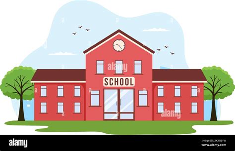 Primary School With Building Structure And Eksterior In Template Hand