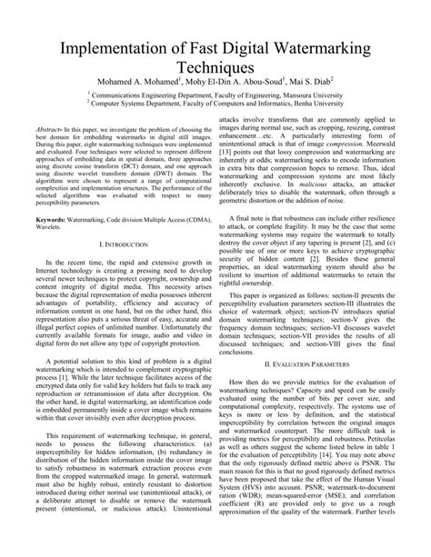 pdf implementation of fast digital watermarking techniques