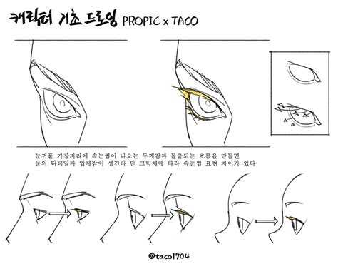타코작가 On Twitter 눈꺼풀 가장자리에 속눈썹이 나오는 두께감과 돌출되는 흐름을 만들면 디테일과 입체감이 생긴다 단