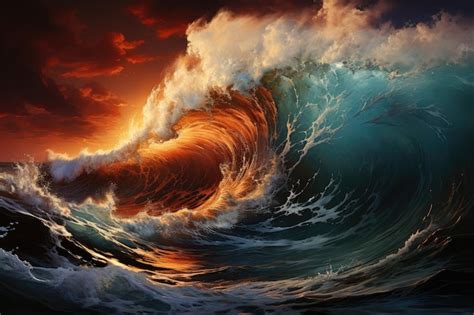 Premium Ai Image Aweinspiring Power Of Massive Tsunami Waves Crashing