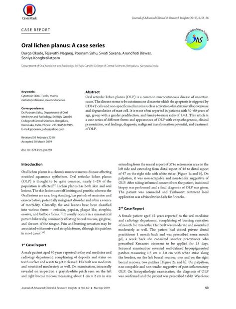 Pdf Oral Lichen Planus A Case Series Ejournals