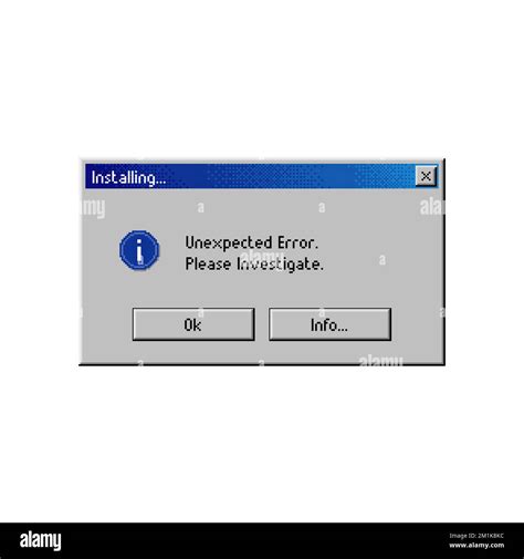 Error Pop Up Window Computer Message With Unexpected Error On Installing Vector Retro Tab