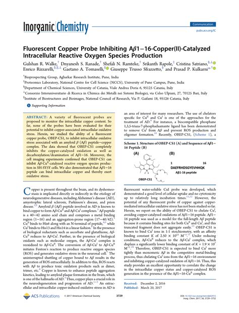 Pdf Fluorescent Copper Probe Inhibiting Aβ1 16 Copper Ii Catalyzed
