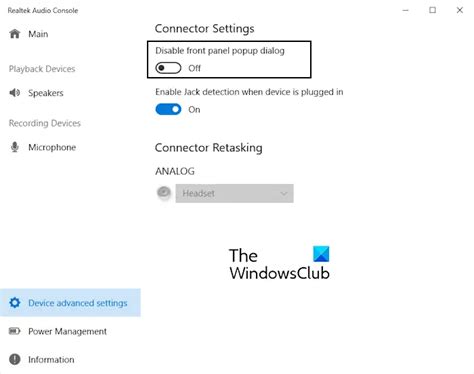 Realtek Audio Console Connector Retasking Greyed Out Fix
