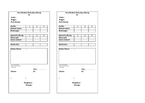 Form Quality Control Barang