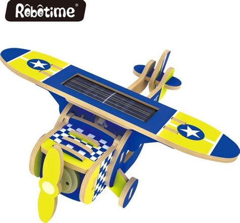 Robotime P210S Houten Speelgoed Vliegtuig Met Zonnecel Bol
