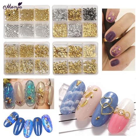 Monja ขนนกโลหะ ทรงกลม สีทอง สีเงิน สําหรับตกแต่งเล็บ Diy 6 ชิ้น ต่อกล่อง Mallinmall Th Thaipick