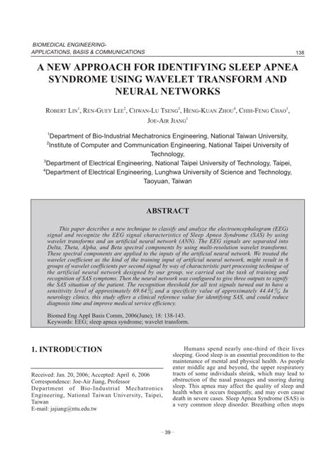 pdf a new approach for identifying sleep apnea syndrome using wavelet