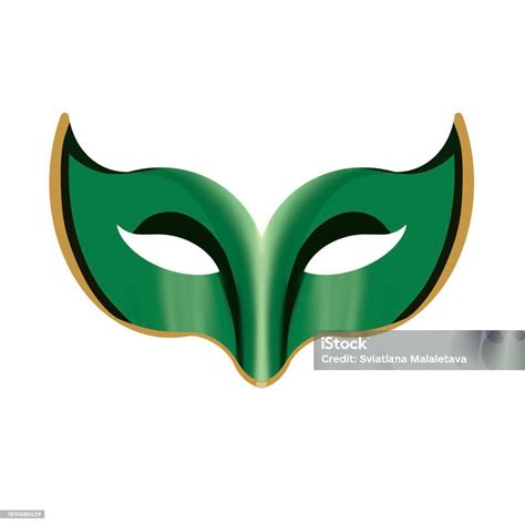 Vintage Illustration Of A Green Mardi Gras Mask On A White Background
