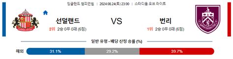 8월24일 잉글랜드챔피언쉽 선더랜드 번리 해외축구분석 스포츠분석 축구자료 라이브스코어 라이브맨 실시간 라이브스코어
