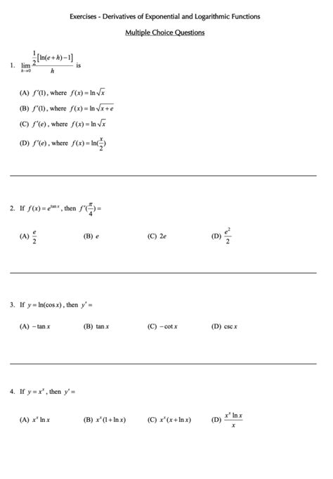 Derivatives Of Exponential And Logarithmic Functions Rivisiontown