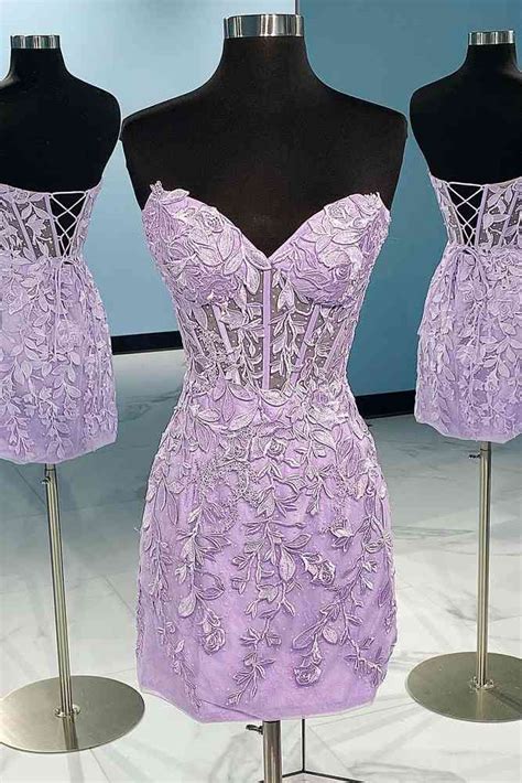 Hot Pink Appliques Strapless Lace Up Mini Homecoming Dress Modsele