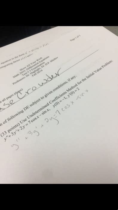 Solved Use Undetermined Coefficients Method For The Initial Chegg