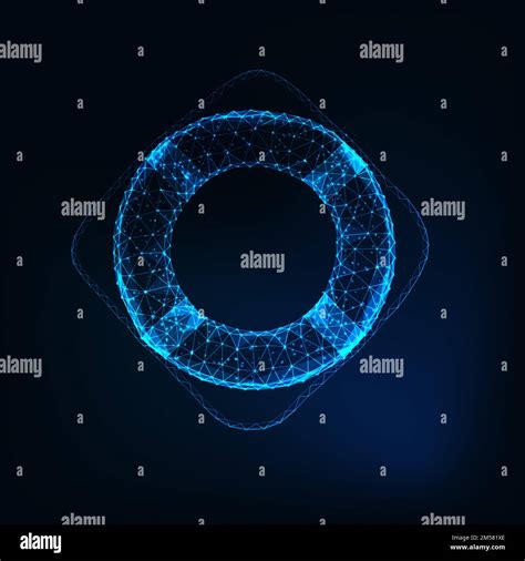 Futuristic Glowing Low Polygonal Life Buoy Isolated On Dark Blue