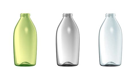 흰색 배경에 격리 된 빈 유리 병 세트 사실적인 3d 렌더 컬렉션 투명 액체 용기 색상 모형 팩 광고를 위한 아이템을 오픈했습니다 다각형 모델의 시각화 0명에 대한 스톡