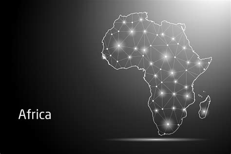 추상 매시 선과 점 스케일은 아프리카의지도가 있는 어두운 그라디언트 배경에 있습니다 3d 메쉬 폴리곤 네트워크 연결 0명에 대한 스톡 벡터 아트 및 기타 이미지 Istock