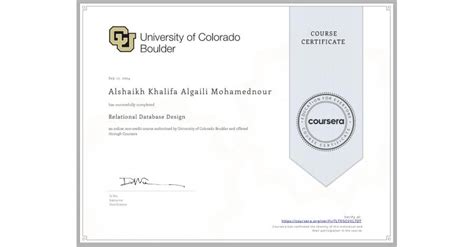 Alshaikh Khalifa On Linkedin Completion Certificate For Relational Database Design