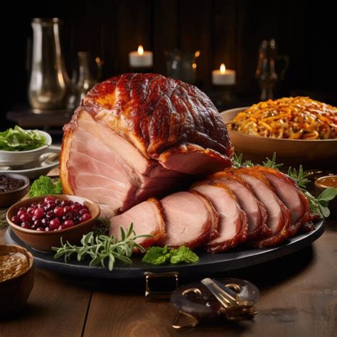 Premium Ai Image Holiday Dinner With Honey Glazed Spiral Cut Ham