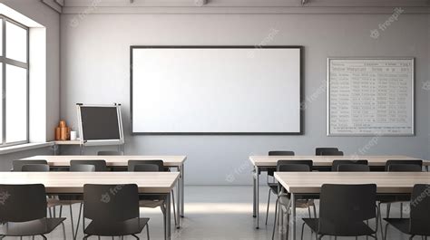 Premium Ai Image Empty Modern Classroom With White Interactive Board
