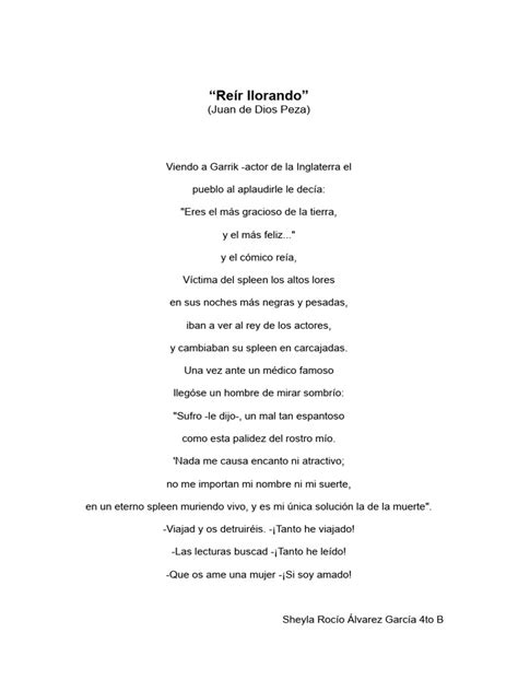 Reir Llorando Poema De Juan De Dios Peza Pdf