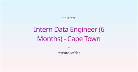 Remote Hybrid Intern Data Engineer 6 Months Cape Town Job At