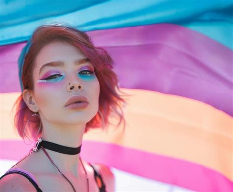 Transgender Woman Stylish Makeup Dressed Elegant Womens Attire Standing