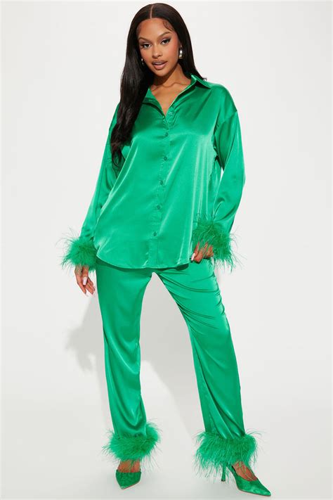 Luxury Dreamer Satin Pant Set Green Fashion Nova Matching Sets