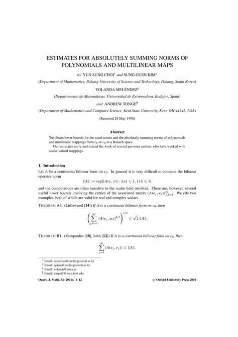 Pdf Estimates For Absolutely Summing Norms Of Polynomials And Multilinear Maps