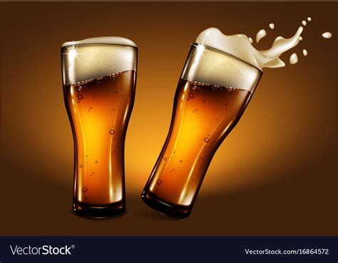 Two Glasses Of Beer With Foam And A Splash Effect Vector Image