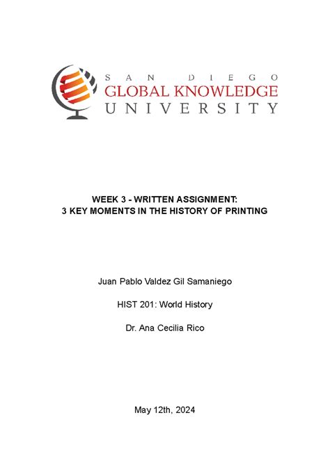 Week 3 Written Assignment 3 Key Moments In The History Of Printing